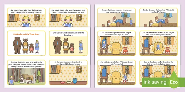 Goldilocks And The Three Bears Picture Sequence Story