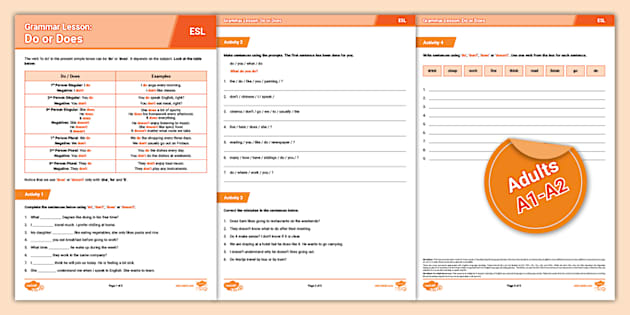 ESL Do or Does Worksheet [Adults, A1-A2] (teacher made)