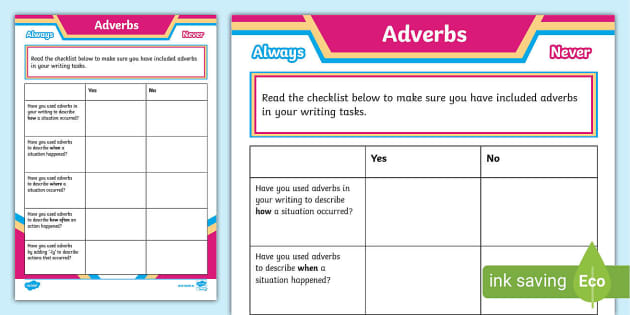 Adverb Checklist (teacher made) - Twinkl
