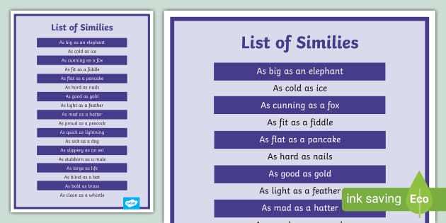List Of Similes teacher Made 