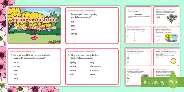 F-2 Spring in Australia Literacy Challenge Cards - Twinkl