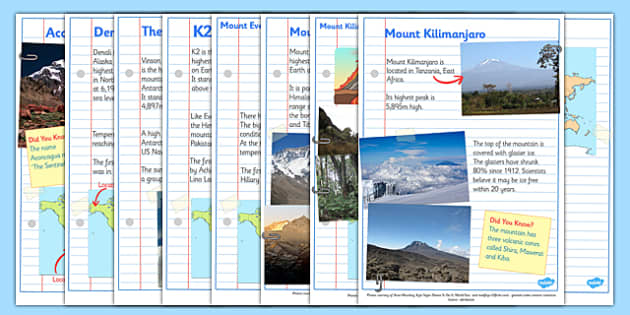 Mountains of the World Fact Sheets - mountains, mountains of the world