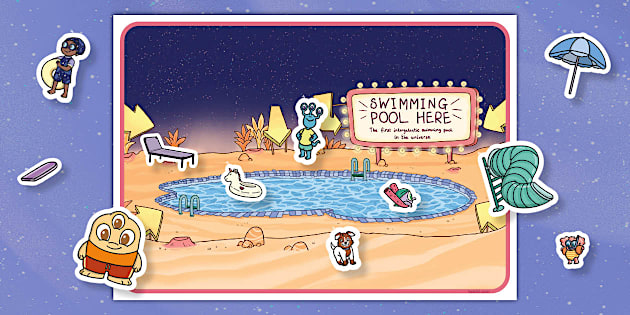 * NEW * Cut and Stick Alien Swimming Pool Scene - Twinkl