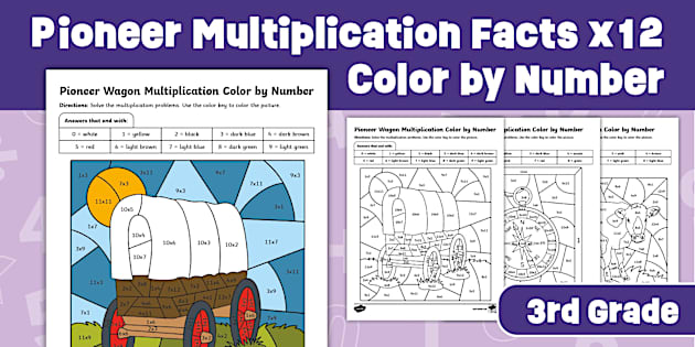 Third Grade Pioneer Multiplication Facts Color by Number