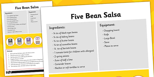 Recipe Card Five Bean Salsa (profesor hizo) - Twinkl