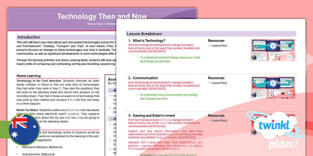 FREE! - Year 2 HASS History Technology Then and Now Unit Overview