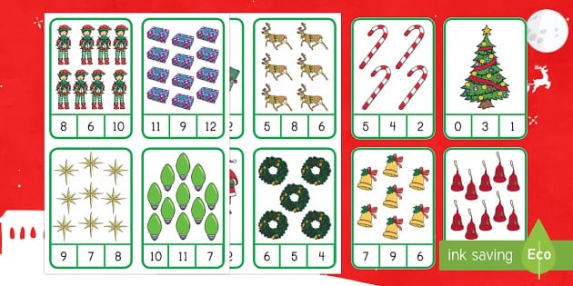Christmas Number Recognition Clip Cards - Number Skills