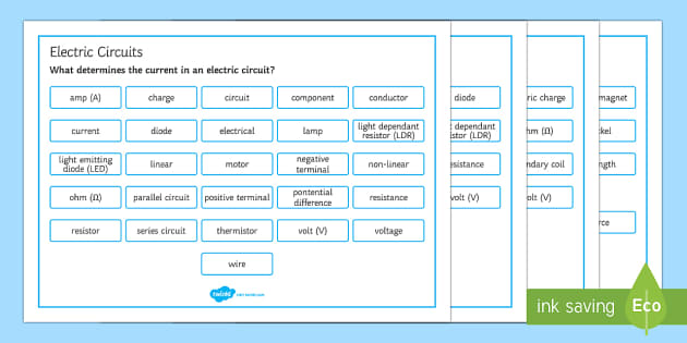 OCR 21st Century Combined Science P3 Electric Circuits Word Mat