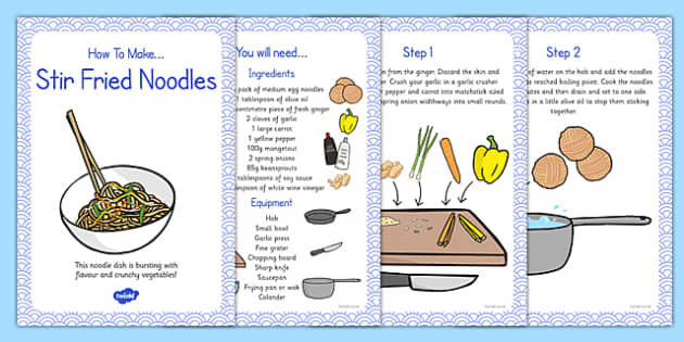 Stir Fried Noodles Recipe Cards (teacher made) - Twinkl
