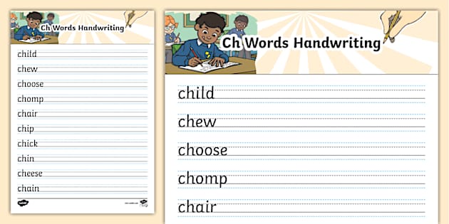 Ch Words Handwriting Practice Worksheet - Twinkl