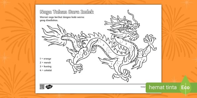 Lembar Mewarnai Naga dengan Angka (teacher made) - Twinkl