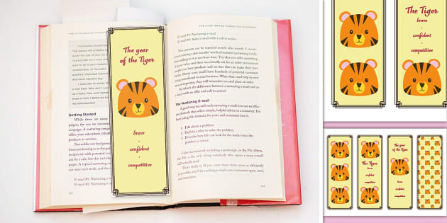 Tiger Lunar New Year Graphic Zodiac Bookmarks | Twinkl Party