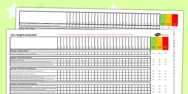 Australian Curriculum Year 1 English Assessment Spreadsheet - australia