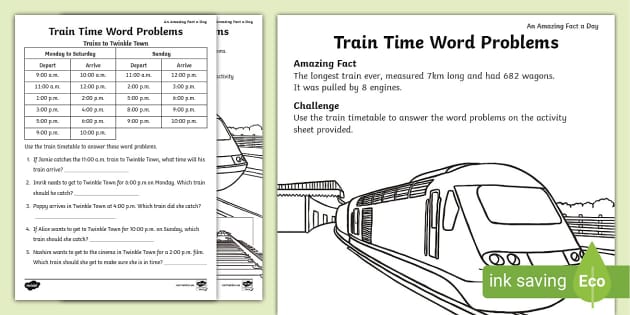 Train Time Word Problems Worksheet (professor feito)