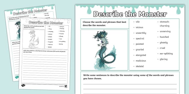 Describe the Monster Worksheet (teacher made) - Twinkl