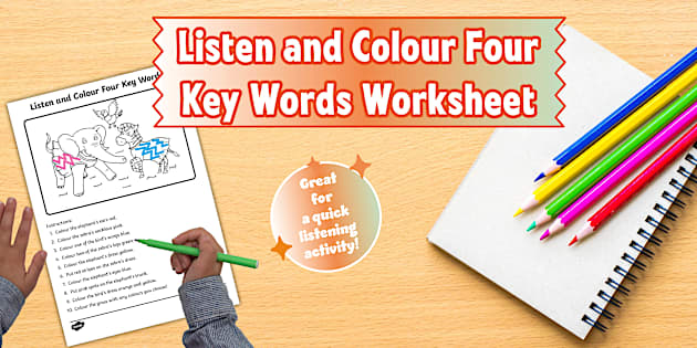 Listen and Colour Four Key Words Worksheet