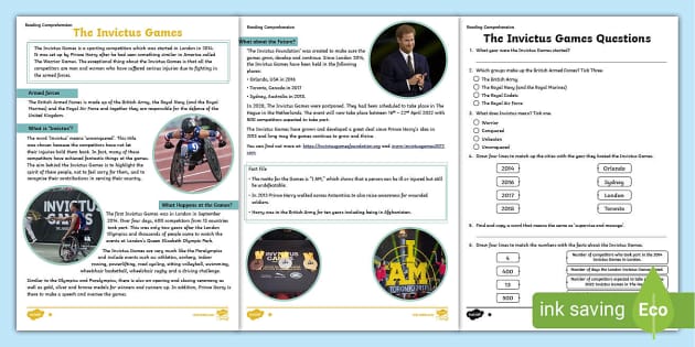 The Invictus Games KS2 Differentiated Reading Comprehension Activity