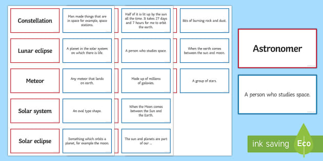 Space Pairs Glossary Activity (Teacher-Made) - Twinkl