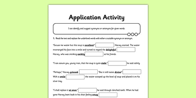 Activity on Synonyms and Antonyms | Application Worksheet