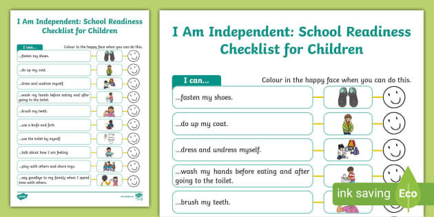I Am Independent: School Readiness Checklist for Children