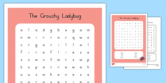 The Grouchy Ladybug Word Search - usa, america, the grouchy ladybug, word