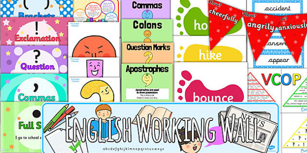 English Working Wall Display Pack - literacy working wall, pack