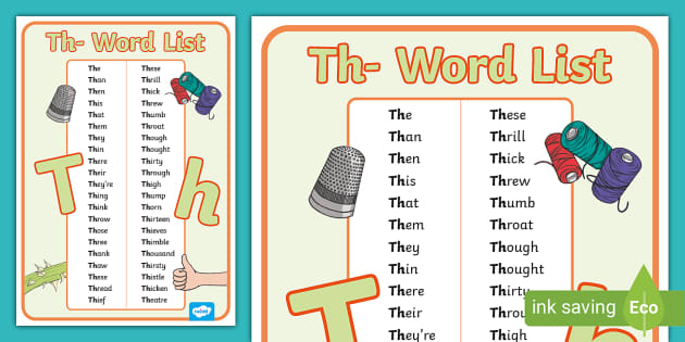 English Letter Pairs Word Lists Beginning With Th Twinkl English Letter Pairs Word Lists Beginning With Th Twinkl