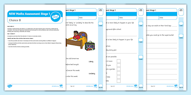 Maths Assessment NSW Curriculum- Stage 1 Chance B - Twinkl