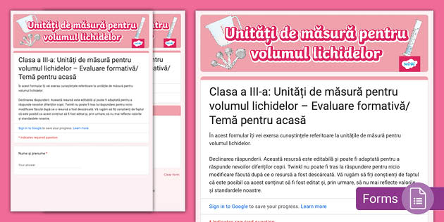Clasa a III-a: Unități de măsură pentru volumul lichidelor – Evaluare ...
