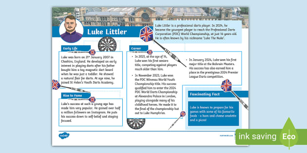 Luke Littler Fact File - KS2 (Hecho por educadores) - Twinkl