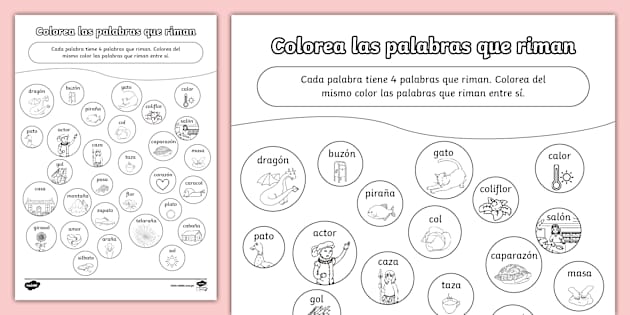Ficha de actividad: Encuentra y colorea las palabras que riman
