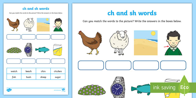 ch and sh Initial and Final Sounds Matching Worksheet - sounds, openings