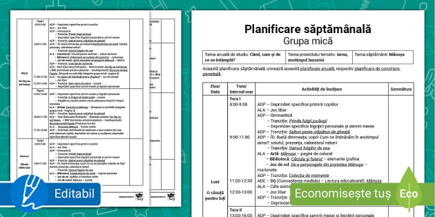 FREE! - Mănușa – Model de planificare săptămânală grupa mică