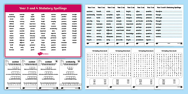 Year 3 And Year 4 Statutory Spellings Bumper Resource Pack year-3-and-year-4-statutory-spellings-bumper-resource-pack