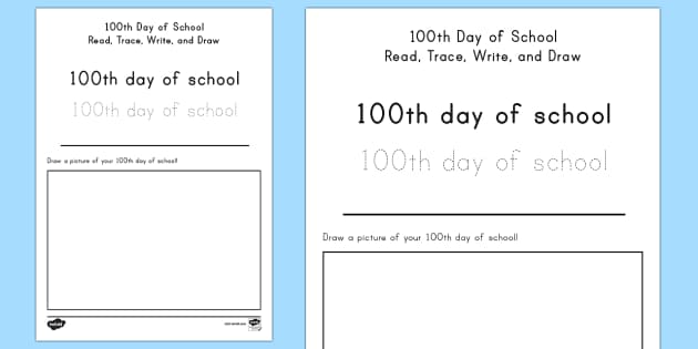 100th Day of School Read, Trace, Write, and Draw Activity
