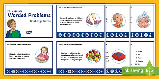 Year 3 NAPLAN Worded Problems Challenge Cards - Twinkl