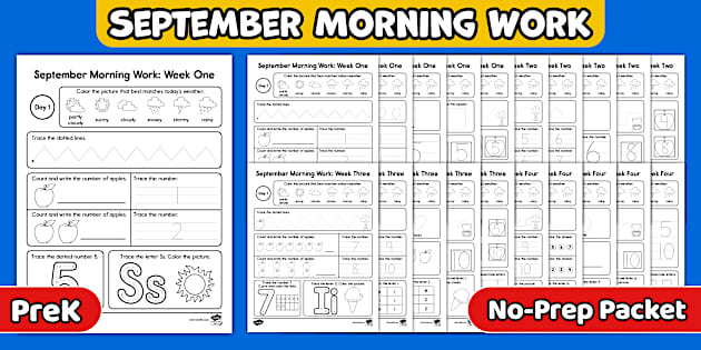 Prekindergarten September Morning Work Pack