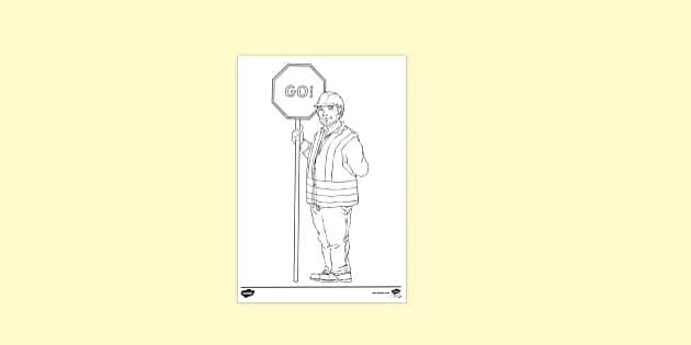 Person Holding a Go Sign Colouring Sheet | Colouring Sheets