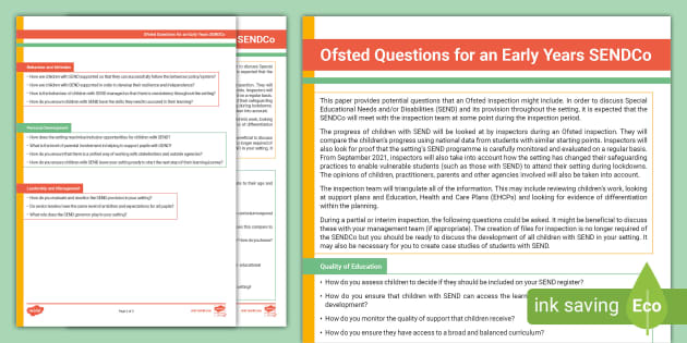 Ofsted Questions for an Early Years SENDCO - Twinkl