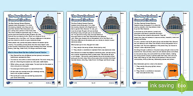 NZ General Election Reading and Comprehension (teacher made)