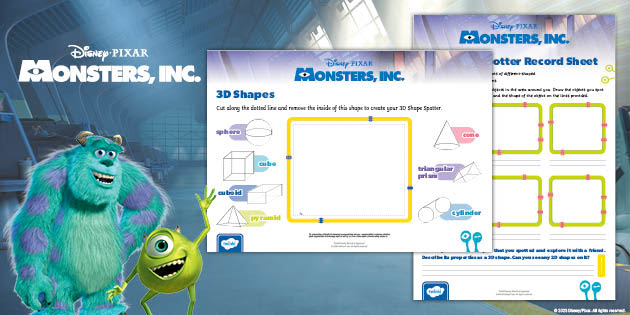 👉 Monsters, Inc.: Monster Maths Recognising 3D Shapes Activity