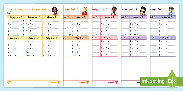 Stage 3 Basic Facts Practice Tests (teacher made)