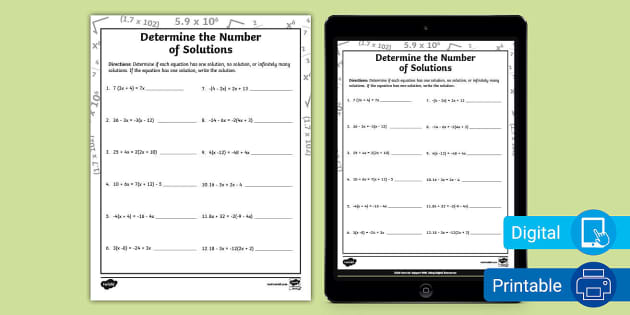 Eighth Grade Determine the Number of Solutions Practice Eighth Grade Determine the Number of Solutions Practice