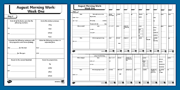 Fourth Grade August Morning Work Bundle (teacher made)