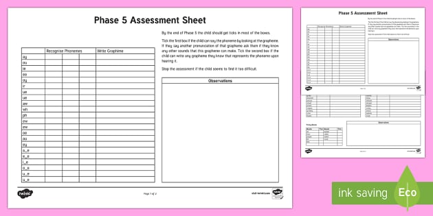Phase 5 Phonics Letters and Sounds Assessment Sheets