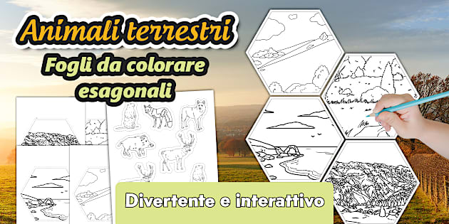 Fogli da colorare esagonali: Animali terrestri