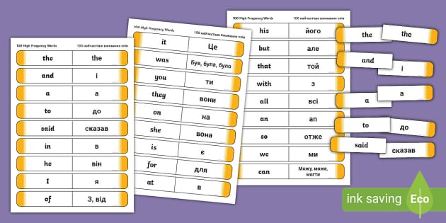 FREE! - Ukrainian Translation 100 High Frequency Word List