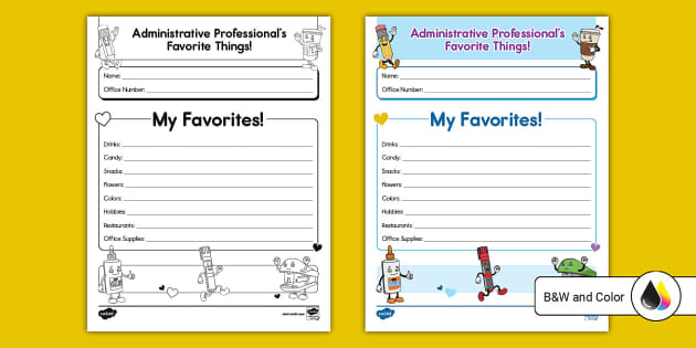 Administrative Professional's Favorite Things Form