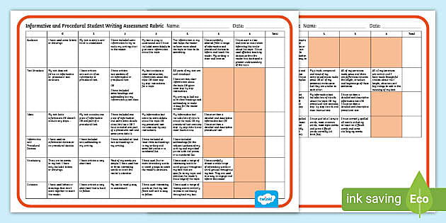 Informative and Procedural Student Self Assessment Rubric