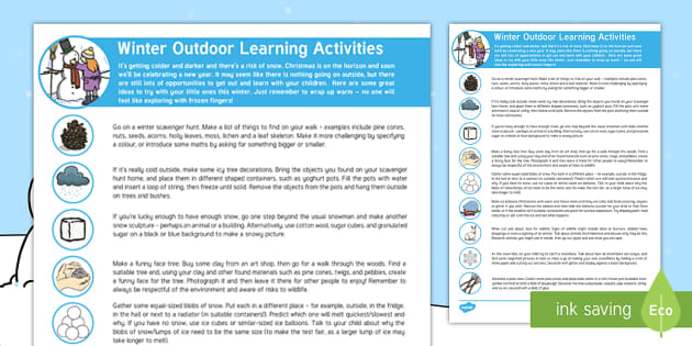 Winter Outdoor Learning Activities Parent and Carer Information Sheet